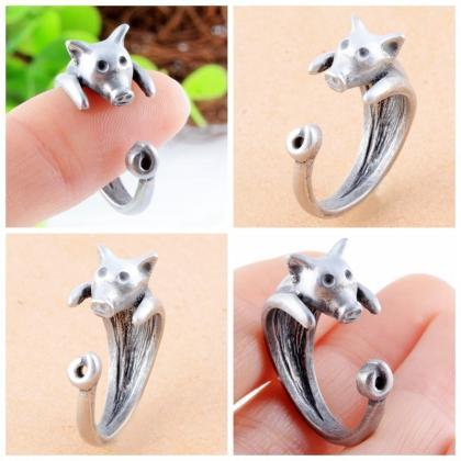 Fashion Cute Silver Pig Ring Adjustable Knuckle Ring on Luulla