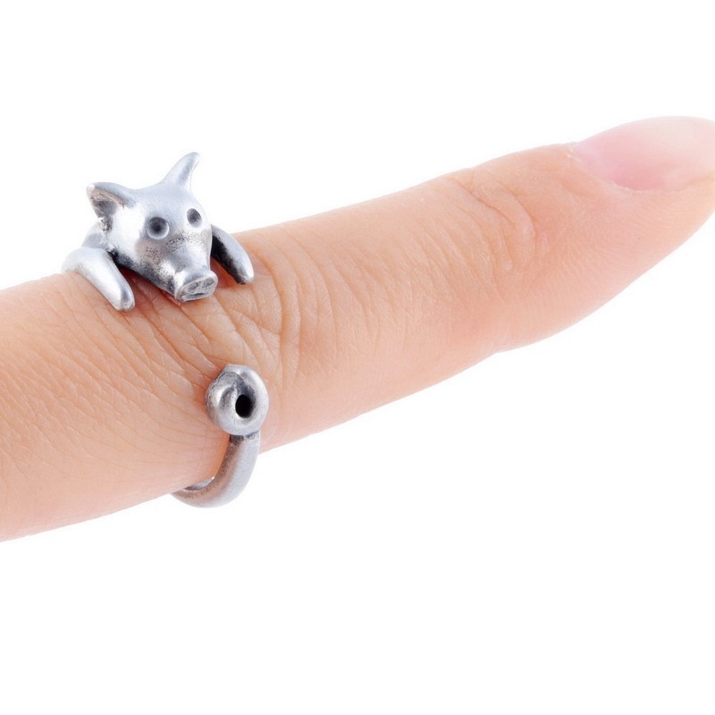 Fashion Cute Silver Pig Ring Adjustable Knuckle Ring on Luulla