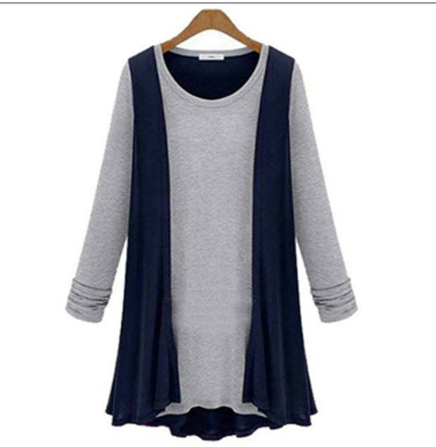 Casual False Tow Pieceblock Long-sleeve Layered Shirt on Luulla